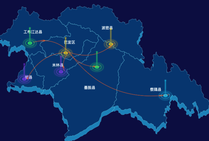 echarts林芝市地图立体效果实例 - 完竣世界