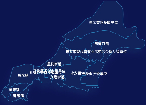 echarts东营市垦利区geoJson地图地图下钻展示实例代码 - 完竣世界